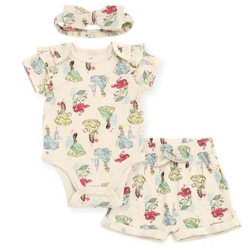 Disney Bodysuit, Shorts, And Headband Set - Princess Beige