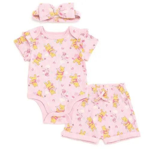 Disney Bodysuit, Shorts, And Headband Set - Winnie The Pooh Pink