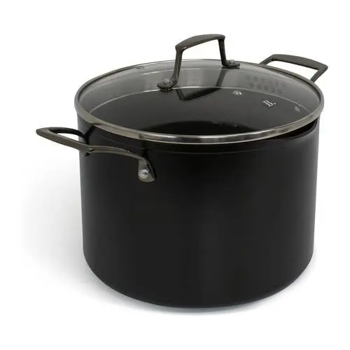BLU. 8.5qt Stock Pot With Double Strainer Lid - Black