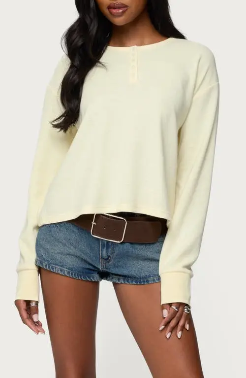 EDIKTED Deni Long Sleeve Waffle Stitch Henley - Yellow