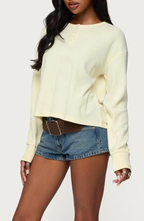 EDIKTED Deni Long Sleeve Waffle Stitch Henley - Yellow