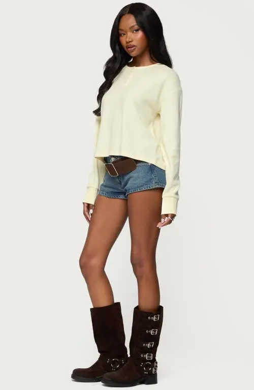 EDIKTED Deni Long Sleeve Waffle Stitch Henley - Yellow