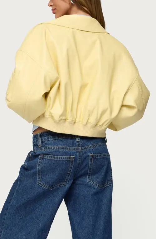 EDIKTED Faux Leather Cropped Bomber Jacket