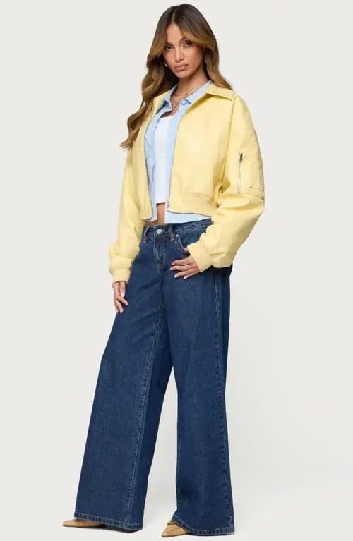 EDIKTED Faux Leather Cropped Bomber Jacket