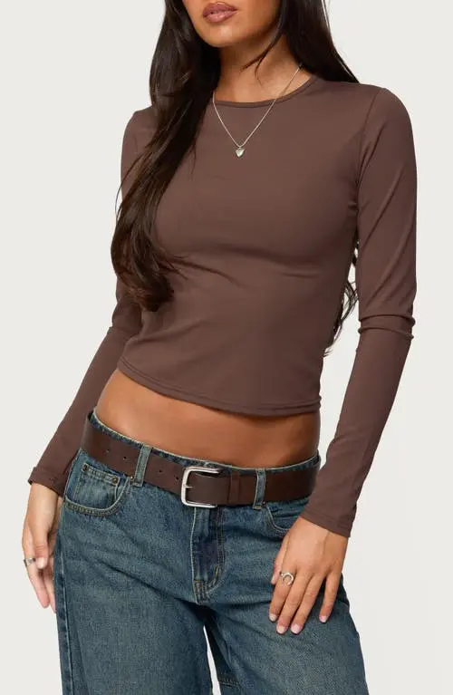 EDIKTED Tay Long Sleeve Crop Top - Brown