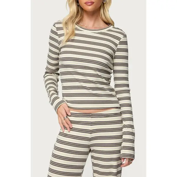 EDIKTED Avalie Stripe Rib Long Sleeve Top - Mix