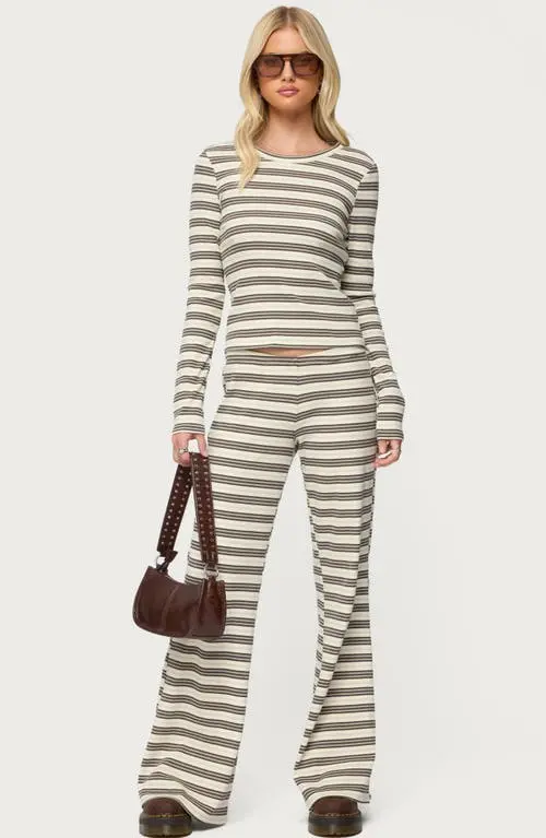 EDIKTED Avalie Stripe Rib Long Sleeve Top - Mix