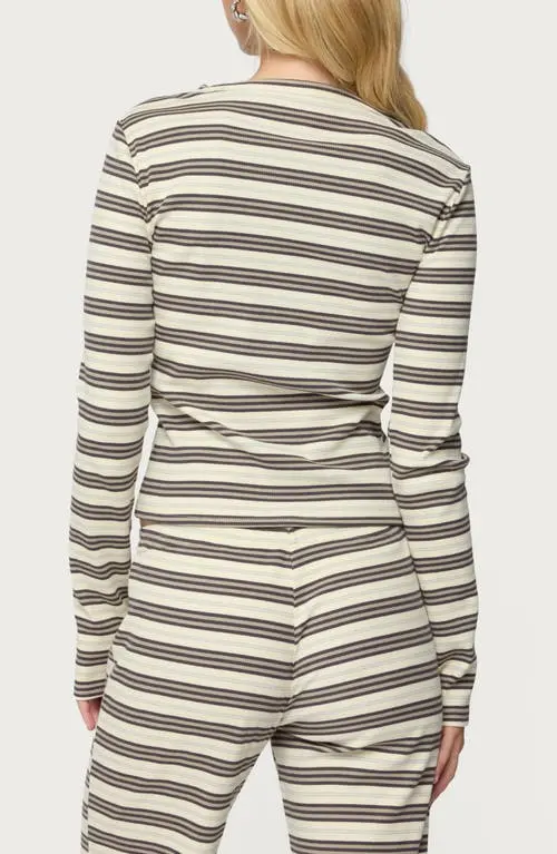 EDIKTED Avalie Stripe Rib Long Sleeve Top - Mix