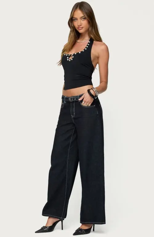 EDIKTED Coraline Button Crop Halter Top