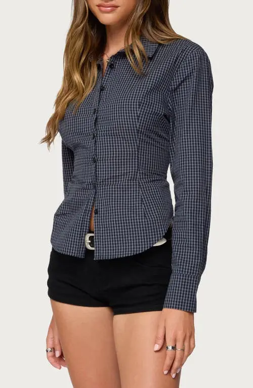 EDIKTED Check Button-up Lace-up Shirt