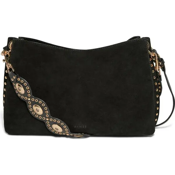 AIMEE Roma Suede Shoulder Bag - Black Suede