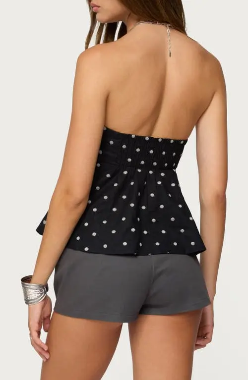 EDIKTED Polka Dot Strapless Peplum Top - Black