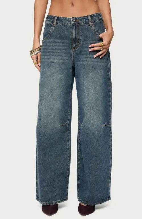 EDIKTED Santi Low Rise Wide Leg Jeans - Dark-blue
