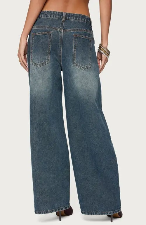 EDIKTED Santi Low Rise Wide Leg Jeans - Dark-blue