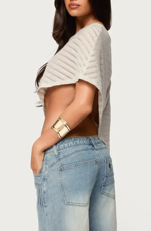 EDIKTED Metallic Asymmetric Knit Top - Beige