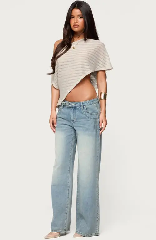 EDIKTED Metallic Asymmetric Knit Top - Beige