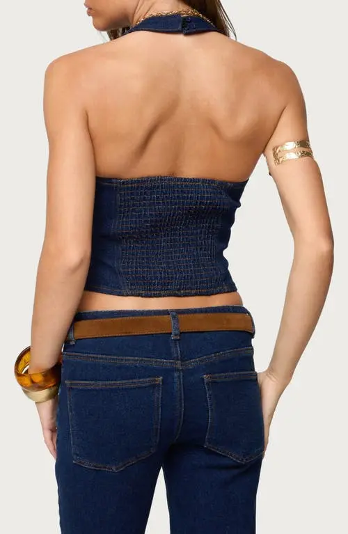 EDIKTED Contrast Stitch Denim Halter Top