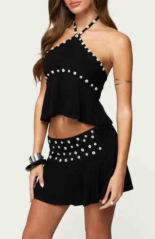 EDIKTED Kayce Button Trim Halter Top