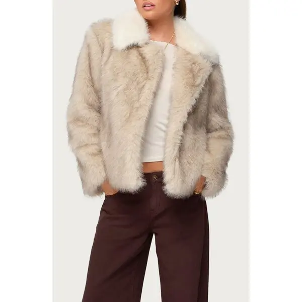 EDIKTED Faux Fur Jacket With Contrast Collar