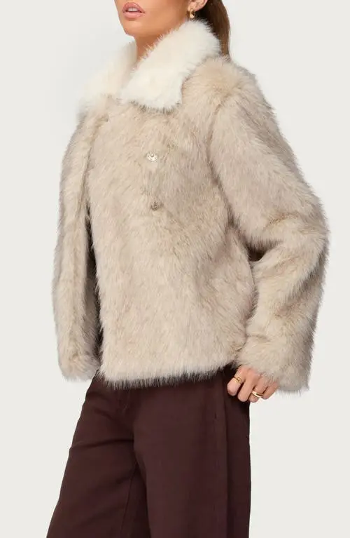 EDIKTED Faux Fur Jacket With Contrast Collar