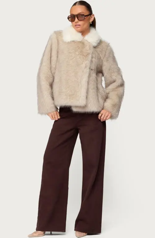 EDIKTED Faux Fur Jacket With Contrast Collar