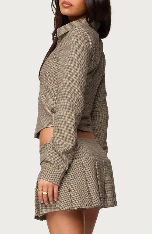 EDIKTED Houndstooth Plaid Crop Jacket