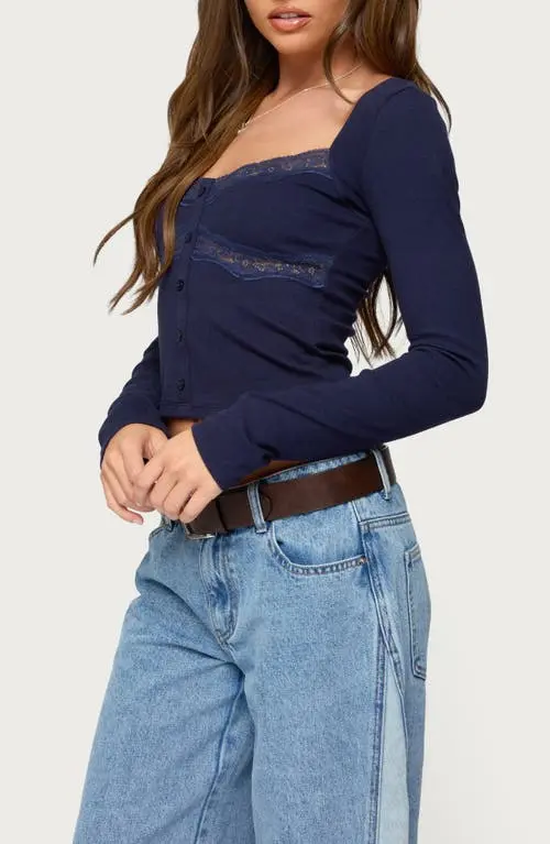 EDIKTED Lace Trim Button-up Shirt