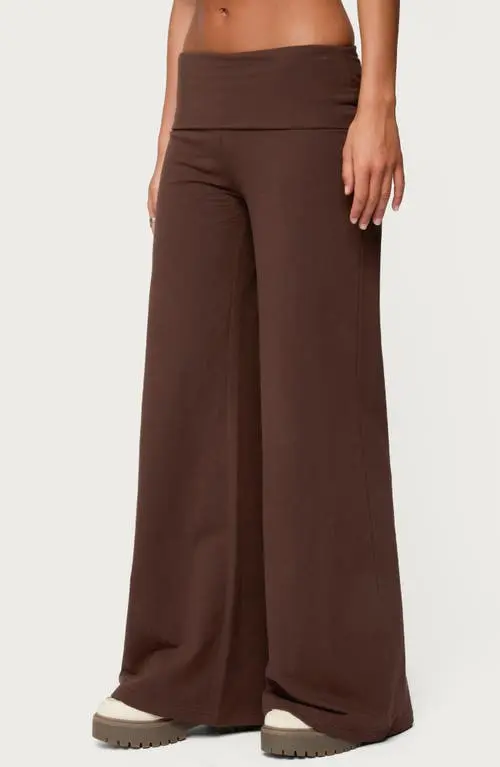 EDIKTED Wide Leg Fold-over Pants - Brown