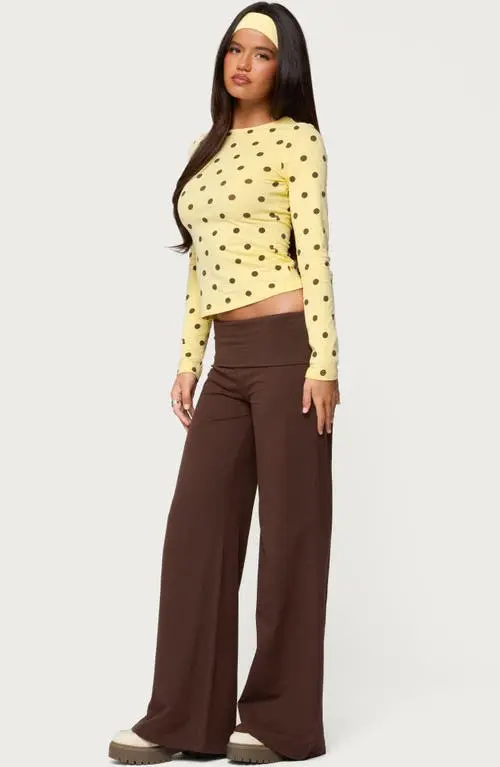 EDIKTED Wide Leg Fold-over Pants - Brown