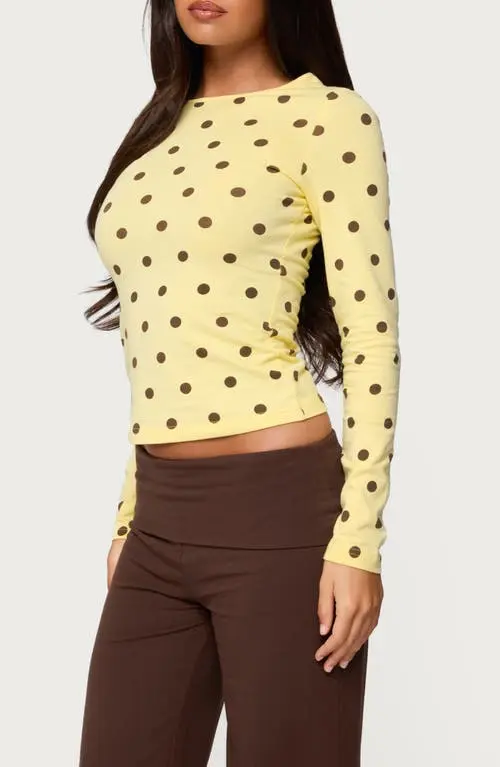 EDIKTED Polka Dot Long Sleeve Stretch Cotton Top - Yellow