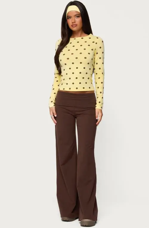 EDIKTED Polka Dot Long Sleeve Stretch Cotton Top - Yellow