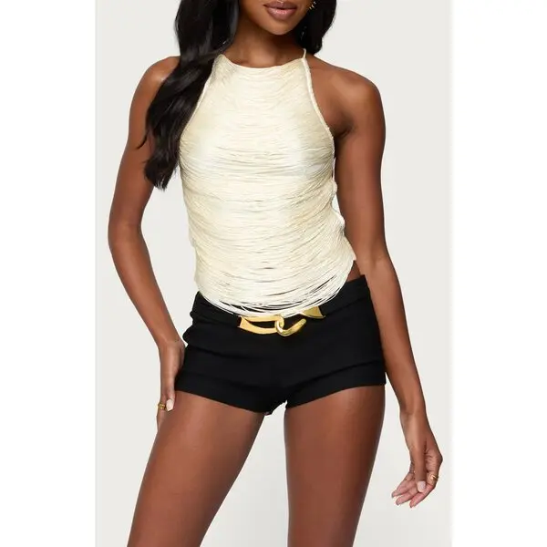 EDIKTED Fringe Open Back Camisole - Cream