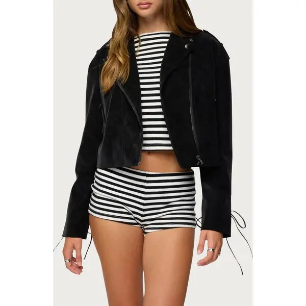 EDIKTED Faux Suede Biker Jacket