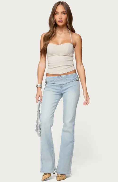 EDIKTED Kinza Belted Low Rise Flare Jeans - Light-blue