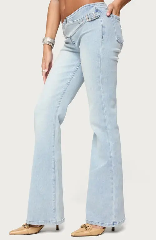EDIKTED Kinza Belted Low Rise Flare Jeans - Light-blue