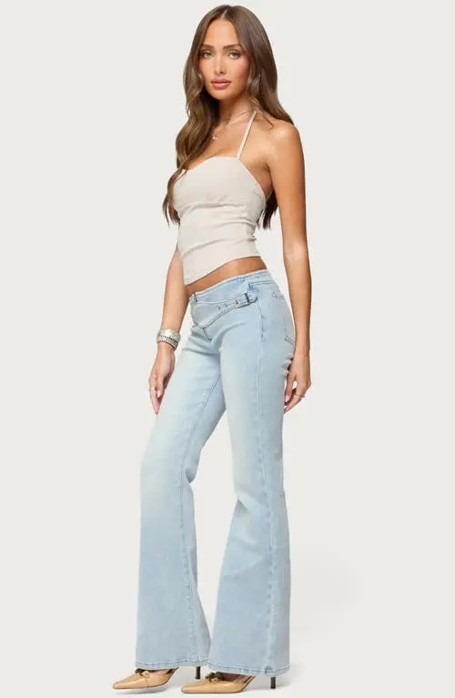 EDIKTED Kinza Belted Low Rise Flare Jeans - Light-blue