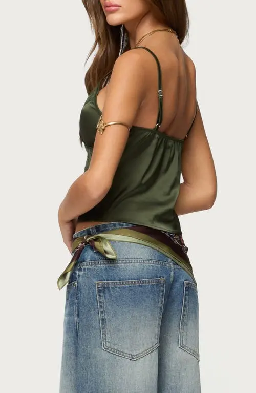 EDIKTED Tamar Lace Trim Satin Camisole - Olive