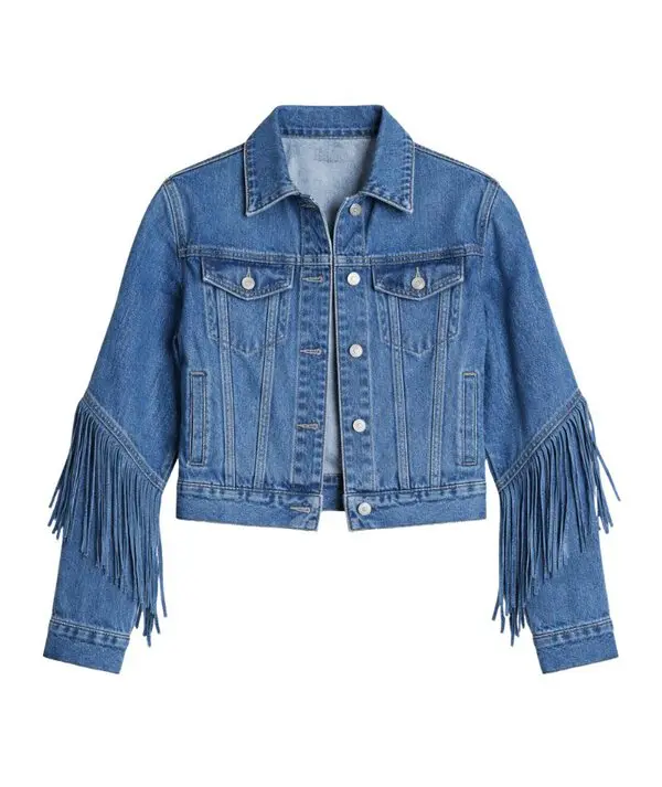 EDIKTED Fringe Denim Jacket - Blue-washed