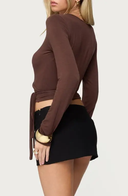 EDIKTED Malenna Wrap Crop Top - Brown