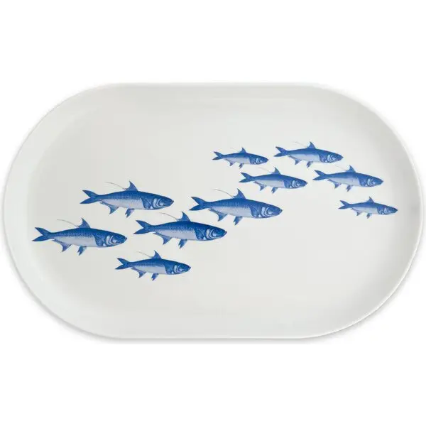 CASKATA School Of Fish Large Coupe Oval Platterporcelain - Blue