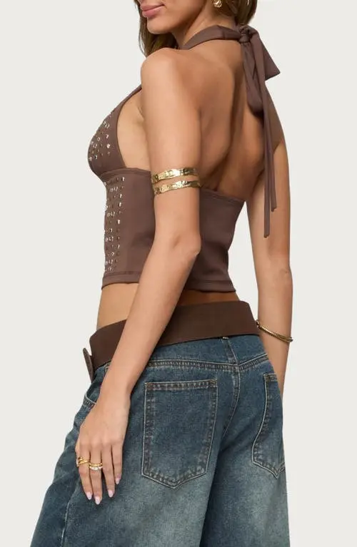 EDIKTED Studded Grommet Halter Top