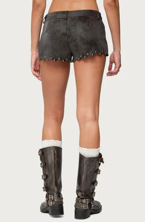EDIKTED Zarina Studded Faux Suede Microshorts