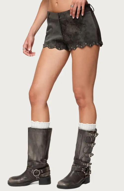 EDIKTED Zarina Studded Faux Suede Microshorts