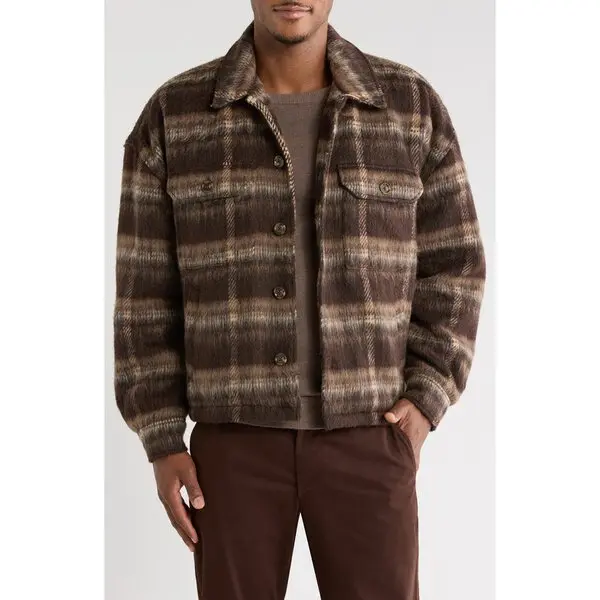 Bp. Brushed Plaid Flannel Shirt Jacket - Brown Torte Clark Plaid