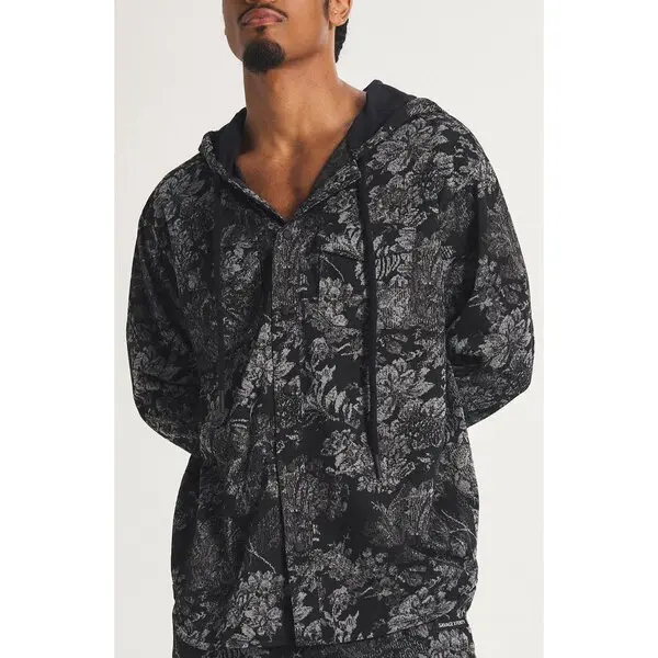 SAVAGE X FENTY Bold Bloom Hooded Snap-up Shirt - Black Caviar