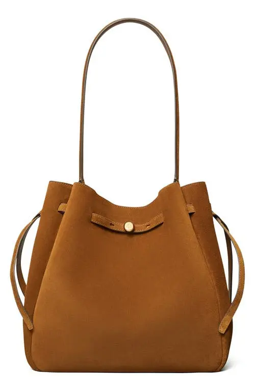 Tory Burch Romy Suede Bucket Bag - Caramel
