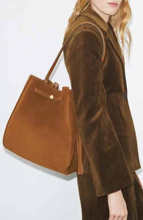 Tory Burch Romy Suede Bucket Bag - Caramel