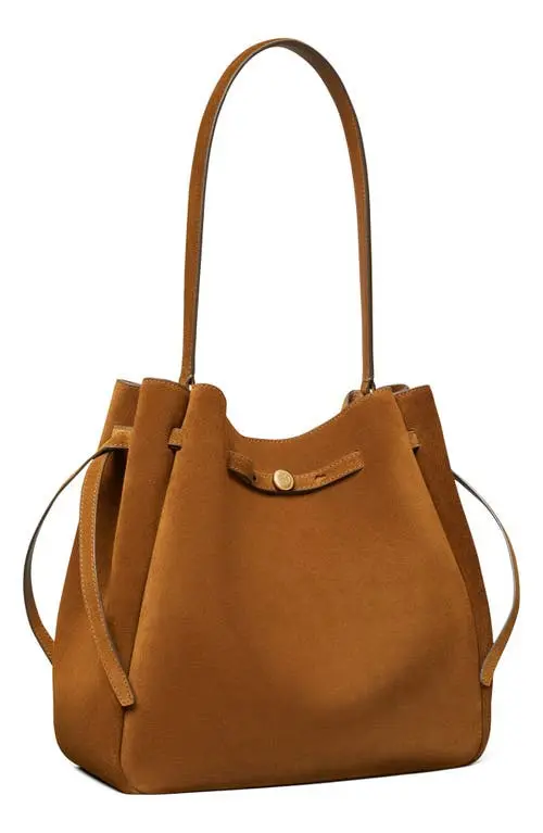 Tory Burch Romy Suede Bucket Bag - Caramel