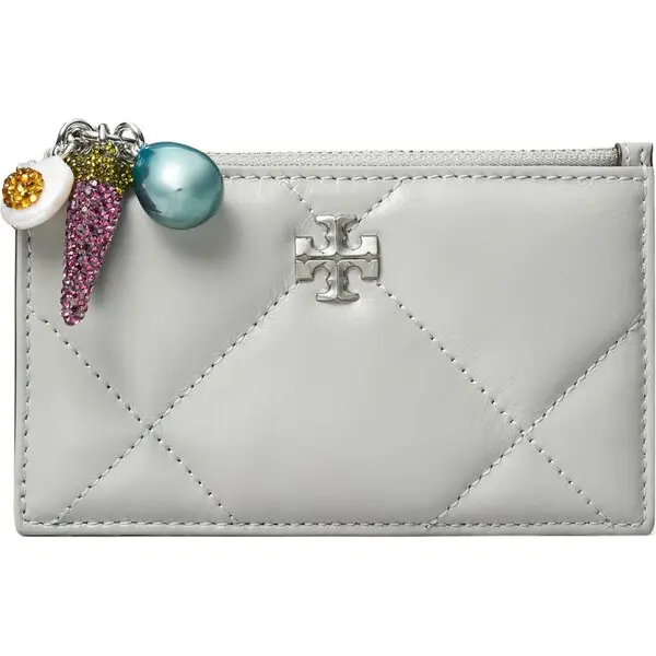 Tory Burch Kira Diamond Quilt Charm Zip Wallet - Grey