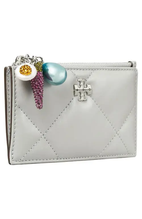 Tory Burch Kira Diamond Quilt Charm Zip Wallet - Grey